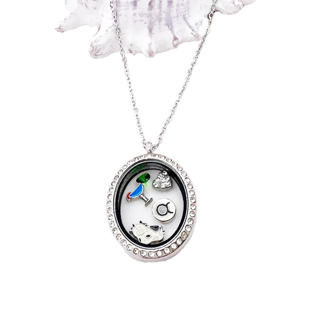 Oval Floating Locket - Crystal Surround Necklet | Love Story