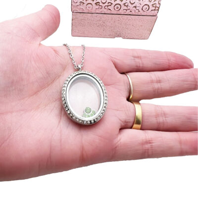 Oval Floating Locket - Crystal Surround Necklet | Love Story